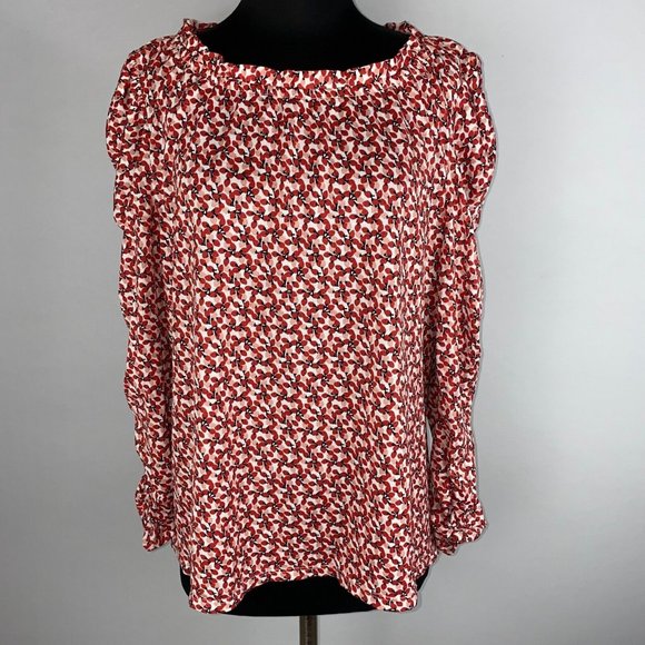 Max Studio | Tops | Max Studio Blouse Womens Xl Ruffle Neck Ruched Puff ...